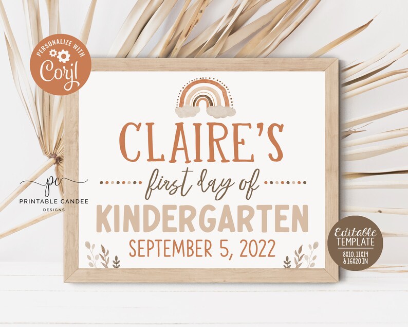 Editable First Day of School Sign Template Back to School Boho Rainbow ...