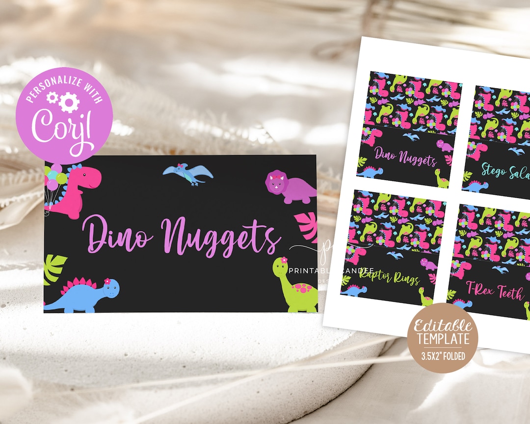 Dinosaur Food Tent Signs Chalk Girl Birthday Party Pink Purple Green ...