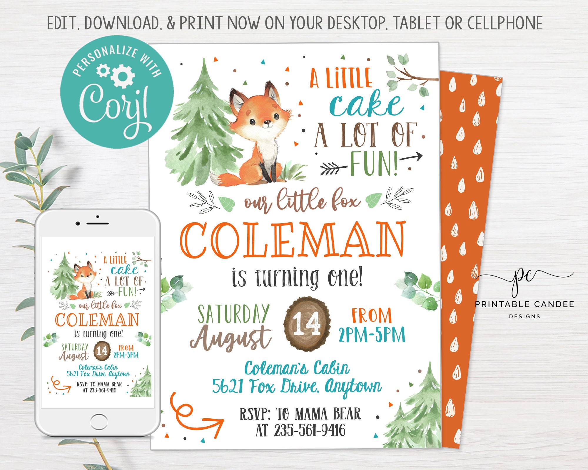 EDITABLE Fox Birthday Invitation Forest Animals Party Invite Woodland ...
