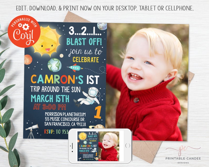 Editable Outer Space Birthday Invitation Rocket Astronaut - Etsy