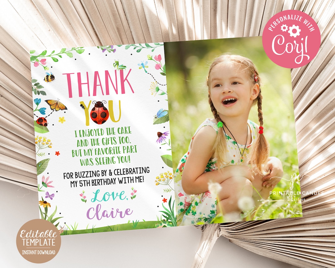 Bug Thank You Bug Birthday Party Girl Bug Any Age Birthday Card Insect ...