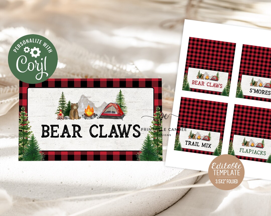 Editable Camping Food Labels One Happy Camper Smores Red Lumberjack ...