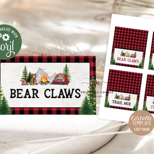 Editable Camping Food Labels One Happy Camper Smores Red Lumberjack ...