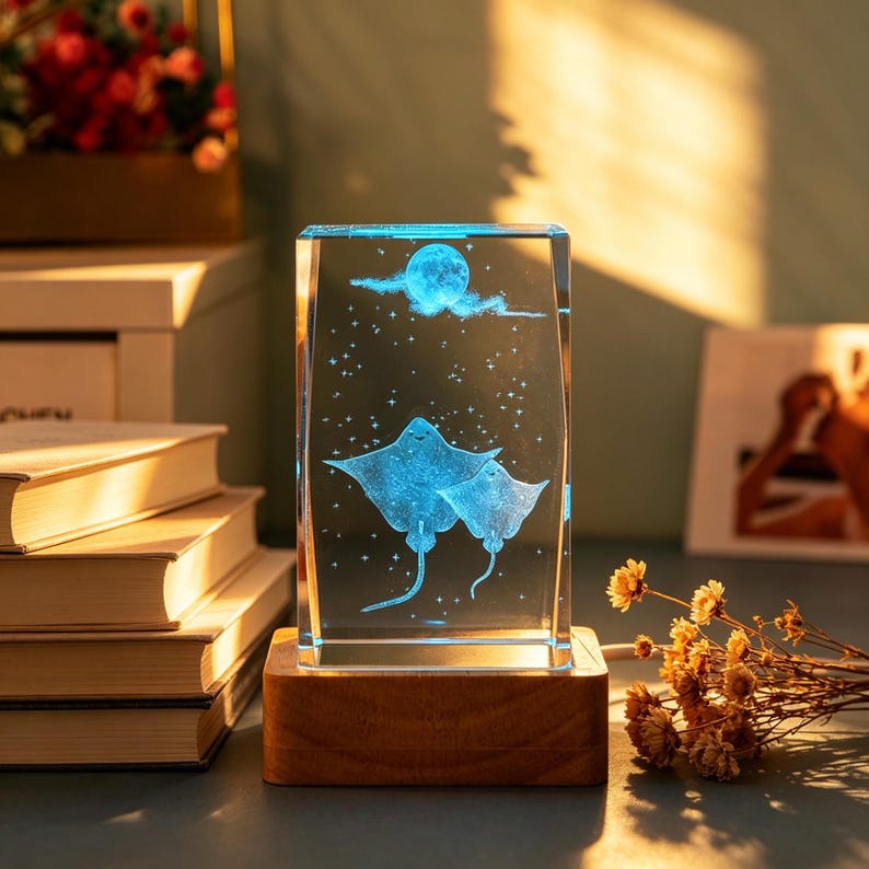 Handcrafted Devil Ray Resin Night Light, Ocean Lamp, Whimsical Sea ...