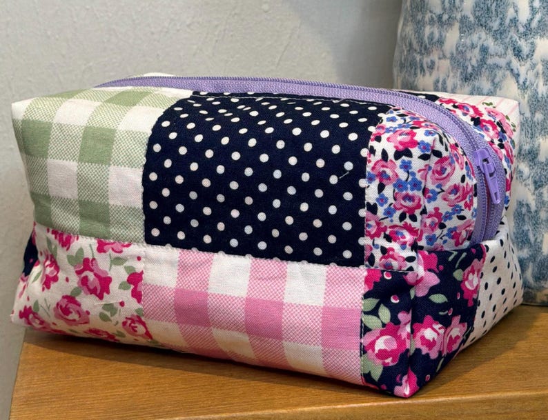 Neceser de patchwork hecho a mano, neceser de viaje con estampado ...
