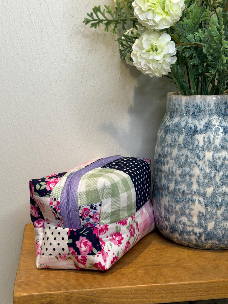 Neceser de patchwork hecho a mano, neceser de viaje con estampado ...