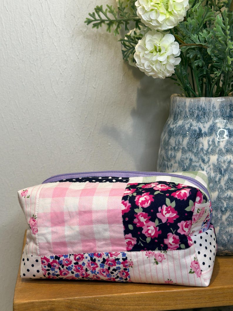 Neceser de patchwork hecho a mano, neceser de viaje con estampado ...