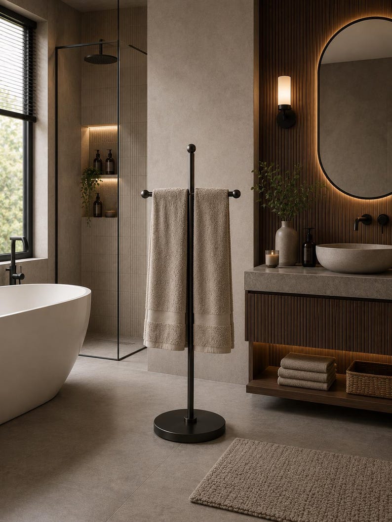 Handcrafted Freestanding Brass Towel Stand | Modern Floor Towel Holder ...