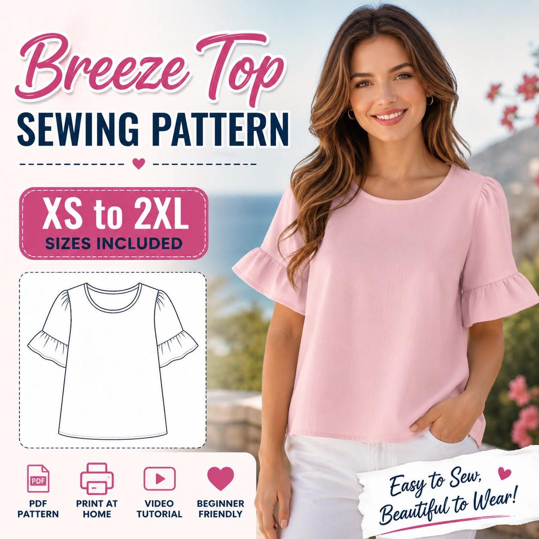 Breeze Top Sewing Pattern | Plus Size Flare Sleeve Blouse (XL-2XL) (PDF ...