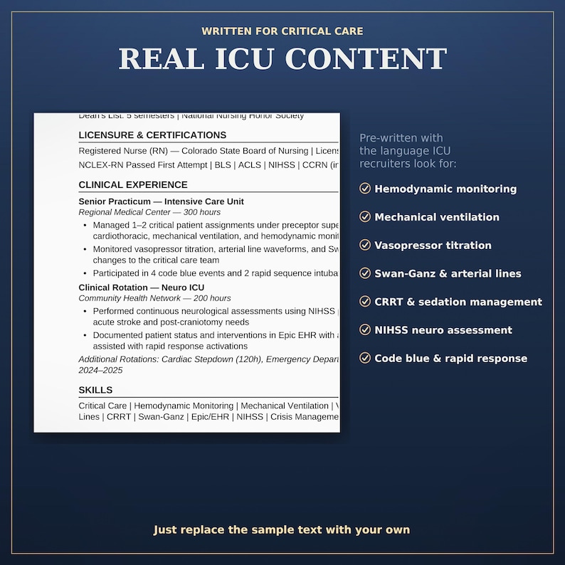 ATS ICU Nurse Resume Template, Simple New Grad RN Cv, Critical Care ...