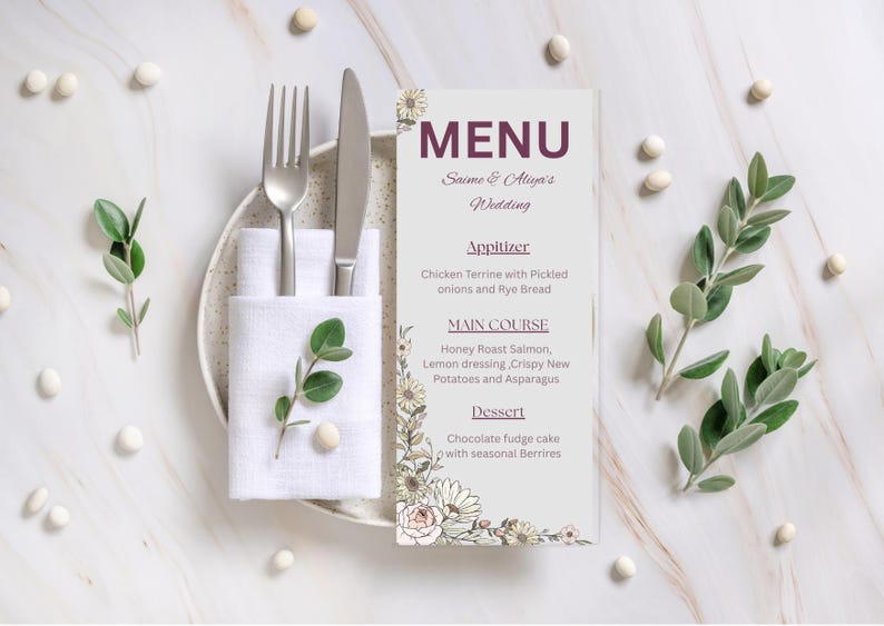 Editable Wedding Menu Template With Thank You Card | Digital Bundle ...