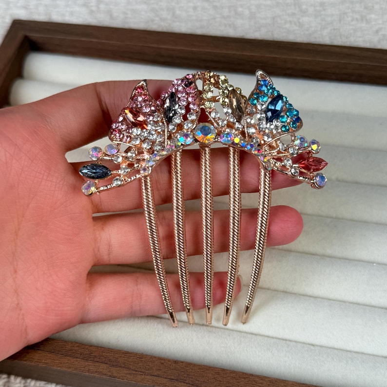 Butterfly Crystal Hair Comb, Colorful Rhinestone Hair Accessory ...