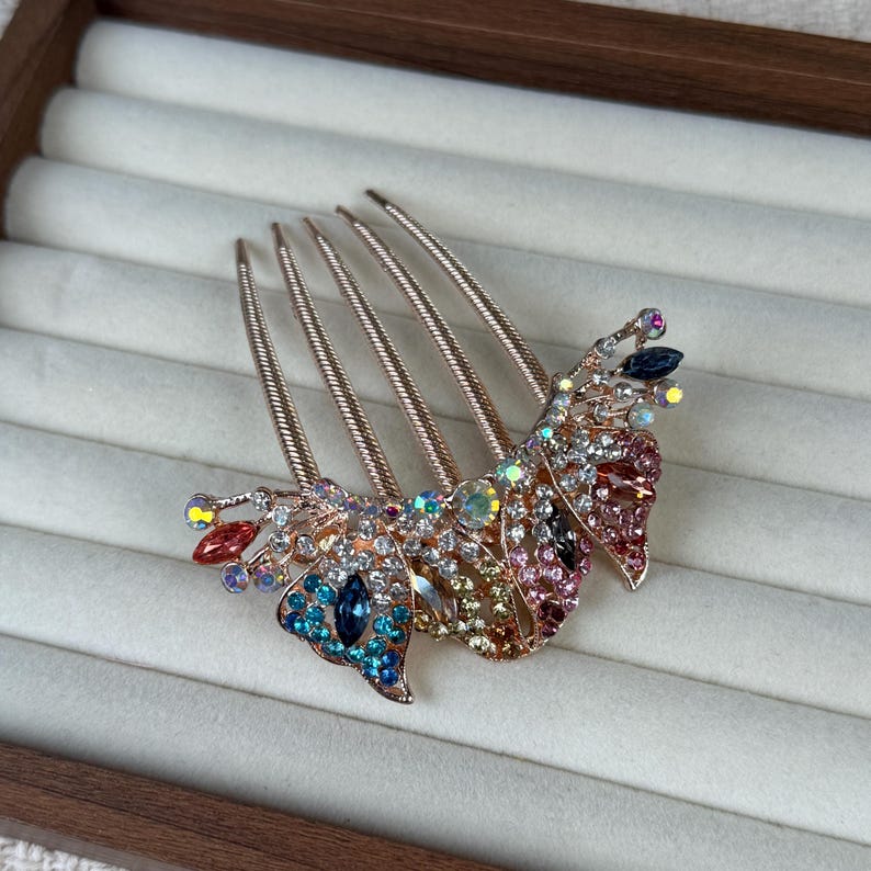 Butterfly Crystal Hair Comb, Colorful Rhinestone Hair Accessory ...