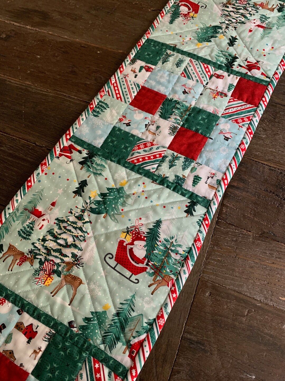 Santa and Snowmen. Table Runner. 41 X 10. Free Shipping - Etsy