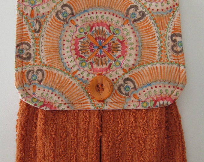 Hanging Kitchen Towel - Rust Orange Geometric Patterned Cotton Print ...