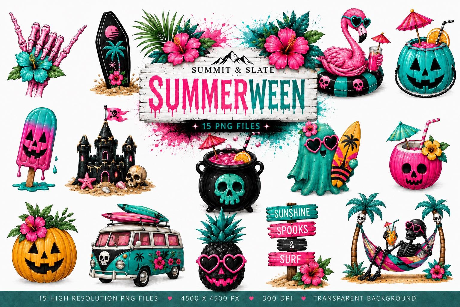 Summerween Vol 2 + Cartoon Bundle PNG, Tropical Halloween Clip Art ...
