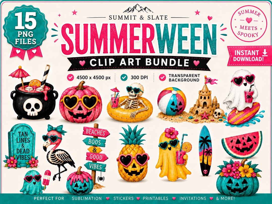 Summerween Clipart Bundle | 15 PNG Files | Spooky Summer Clip Art ...