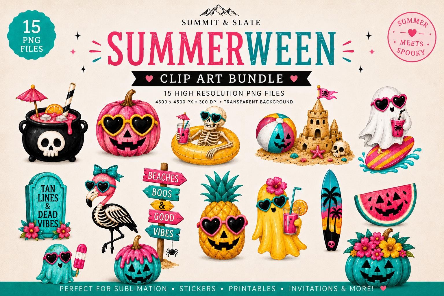 Summerween Clipart Bundle | 15 PNG Files | Spooky Summer Clip Art ...