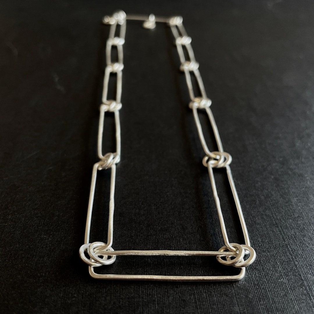 RECTANGLE LINKS 20" Chain . Handmade Silver Chain Necklace . Simple ...