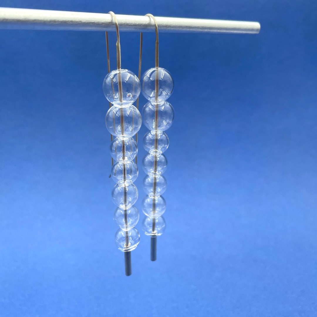 LONG Tapered STACK of Seven Clear Glass Bubbles . French Hook Earrings ...
