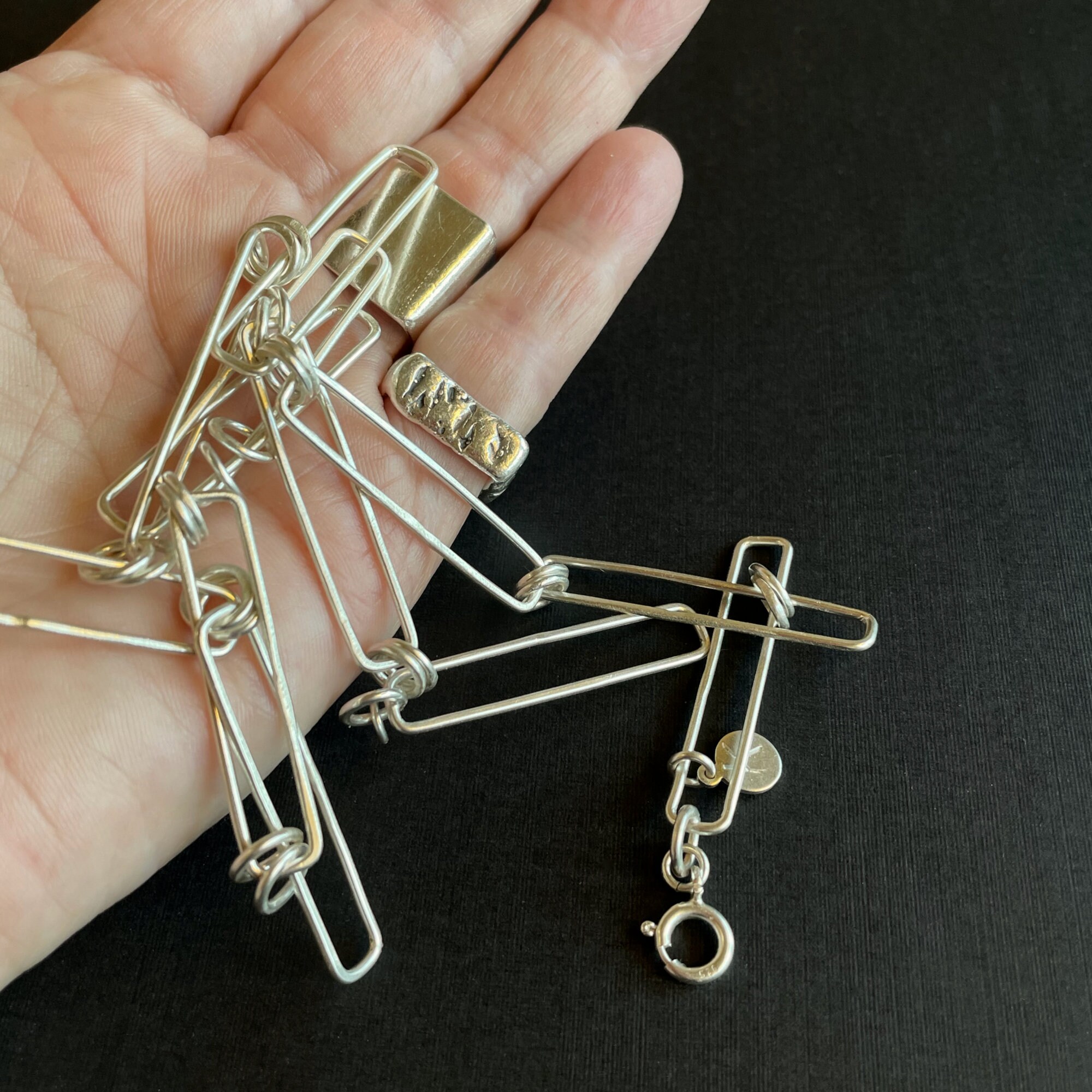 RECTANGLE LINKS 20" Chain . Handmade Silver Chain Necklace . Simple ...