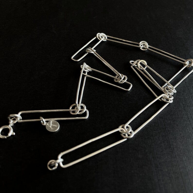 RECTANGLE LINKS 20" Chain . Handmade Silver Chain Necklace . Simple ...