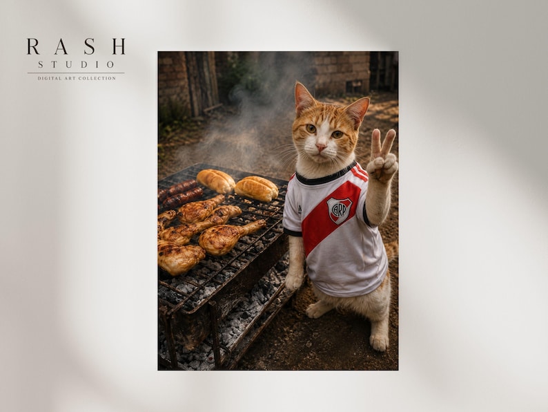 Funny BBQ Cat Wall Art – Chef Cat Cinematic Poster (digital Download ...