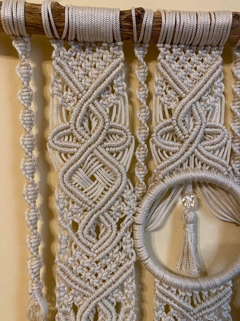 Ivory Macrame Wall Hanging With Circular Design, Ivory Fiber Art ...