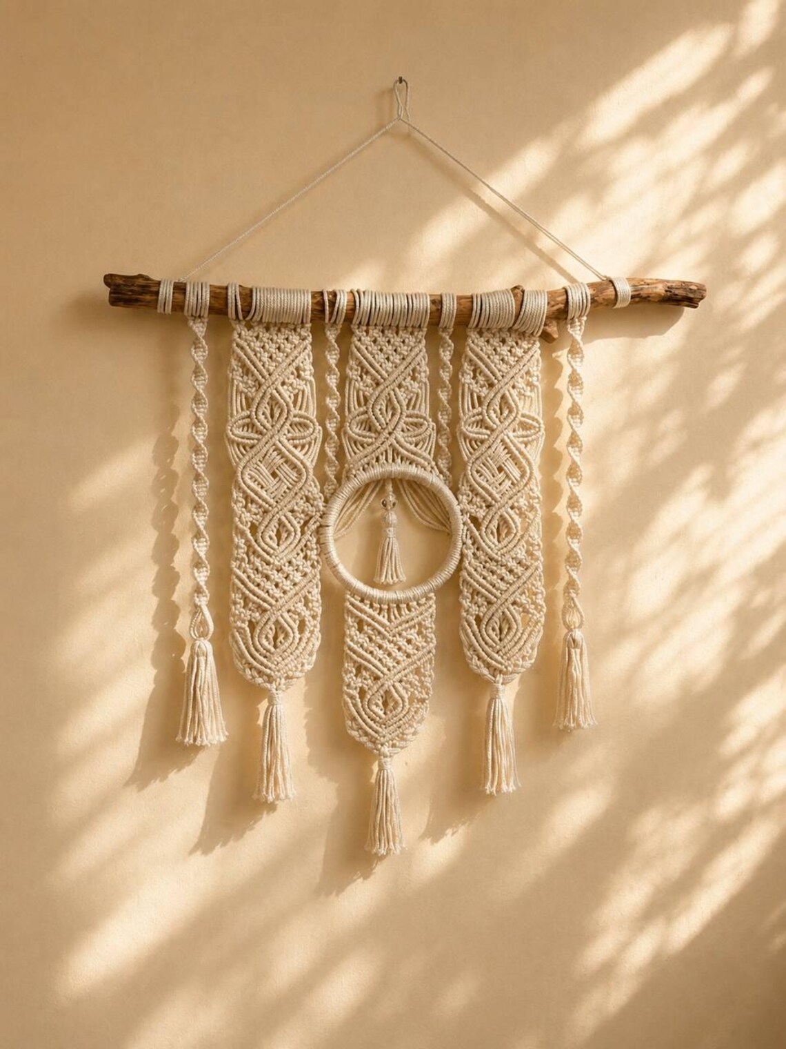 Ivory Macrame Wall Hanging With Circular Design, Ivory Fiber Art ...
