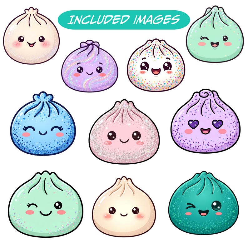 Kawaii Clipart Mega Bundle - Cute Dumpling Bao Bun Graphics Collection ...