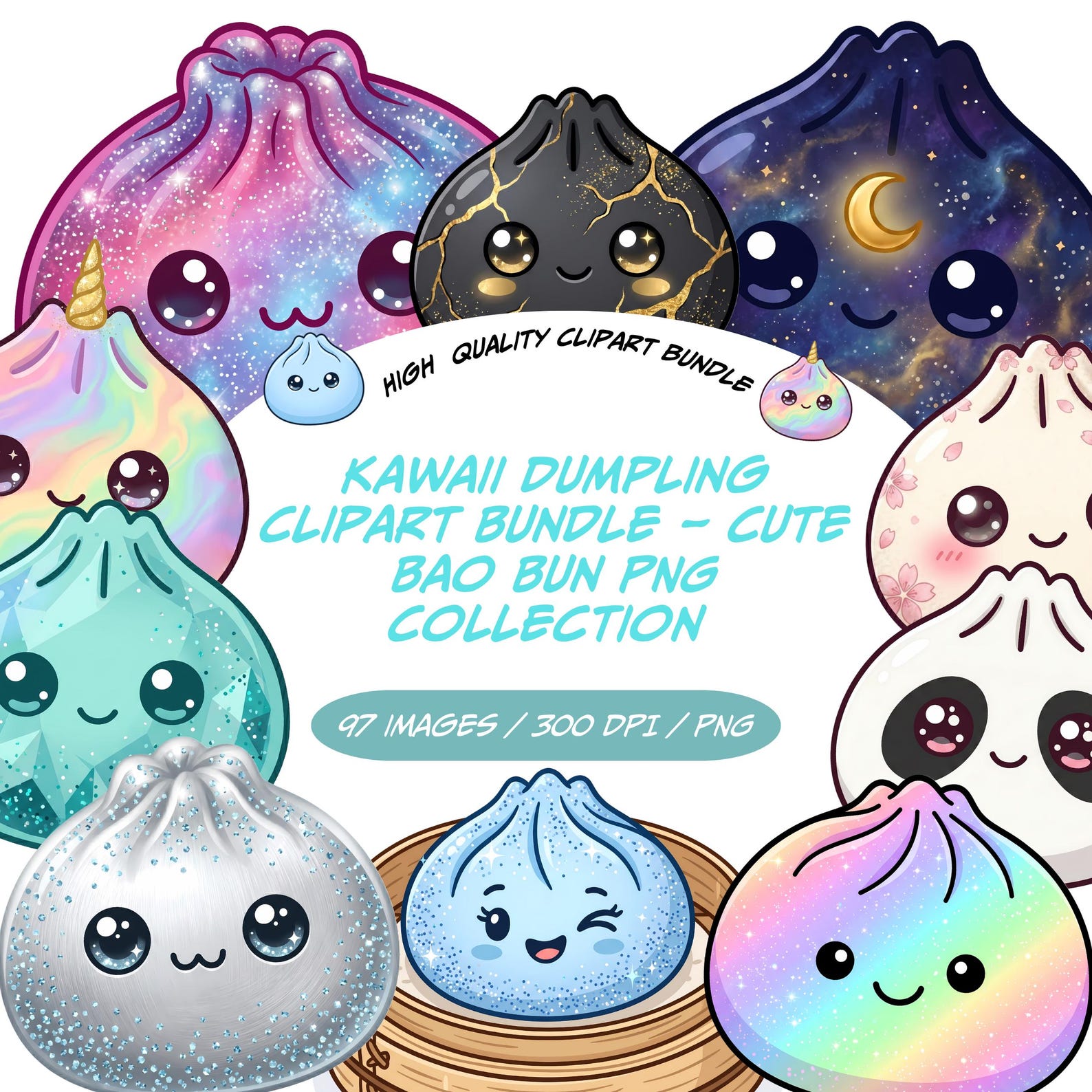 Kawaii Clipart Mega Bundle - Cute Dumpling Bao Bun Graphics Collection ...