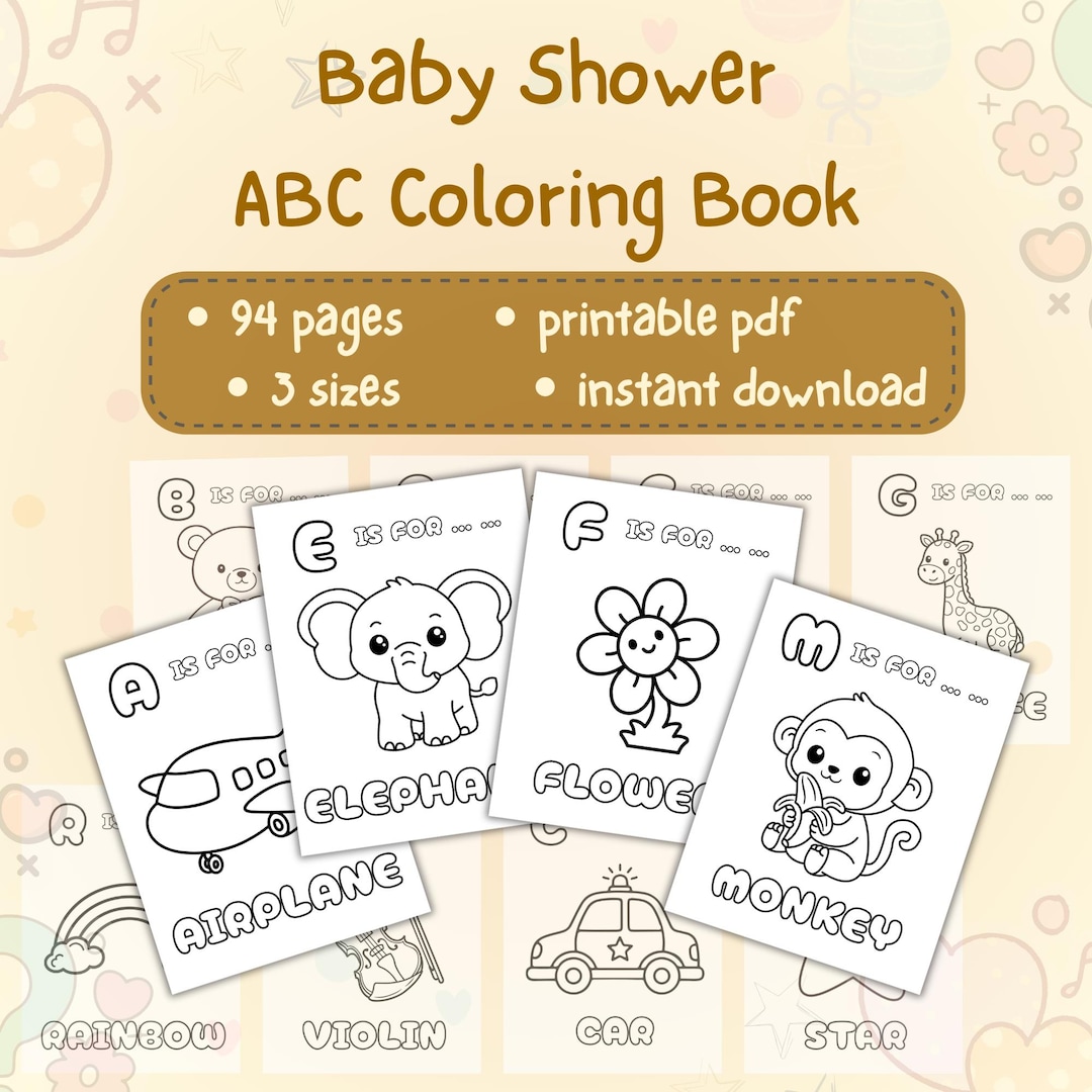 Baby Shower ABC Coloring Book, Animal Alphabet Activity Pages ...