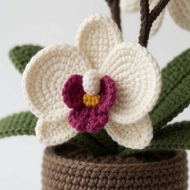Crochet Orchid Pattern PDF, Realistic Potted Flower, Intermediate DIY ...