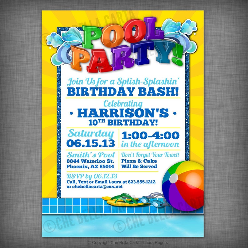 Pool Party Customized Printable Invitation - Etsy