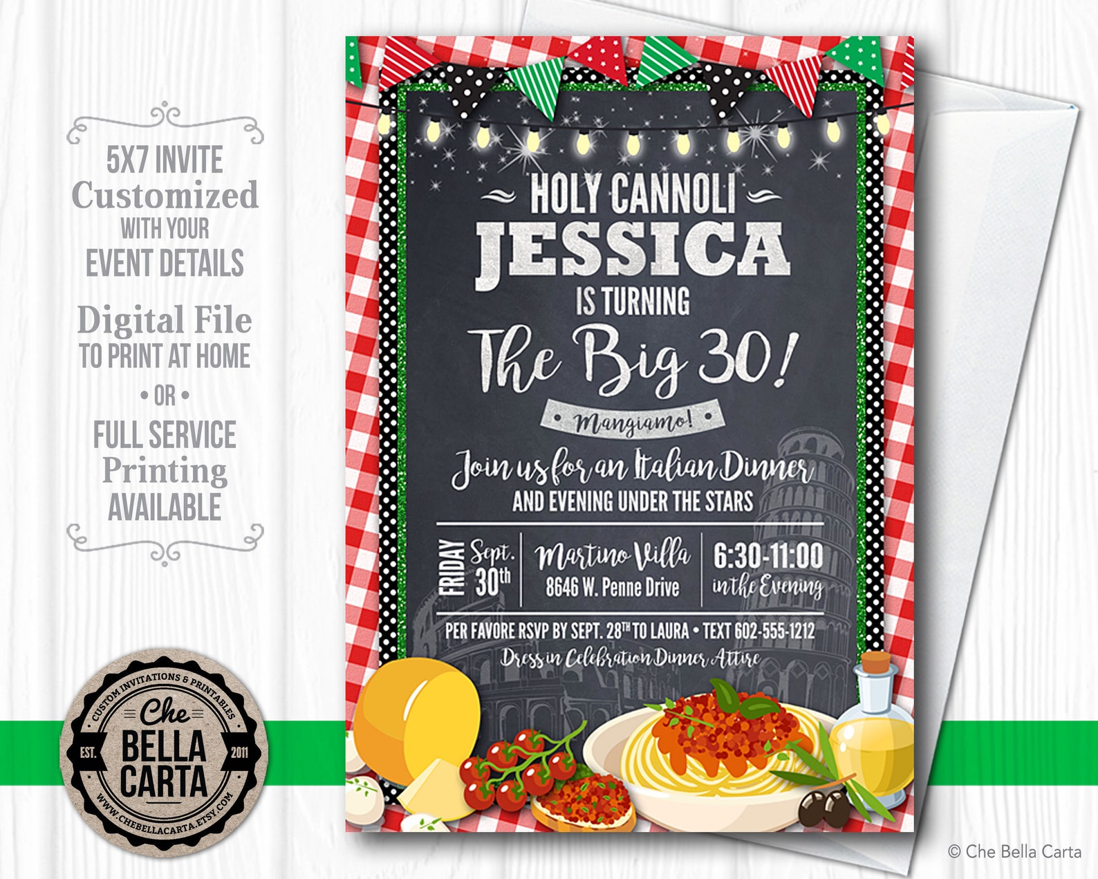 Italian Themed Printable or Printed Invitation With FREE SHIPPING ...