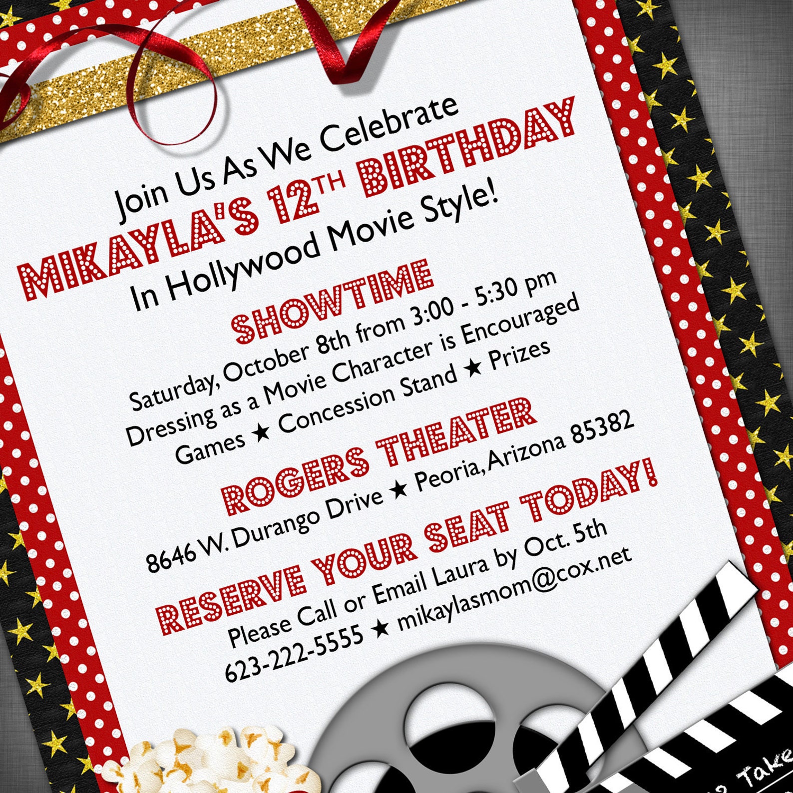 Movie Party Customized Printable Invitation - Etsy