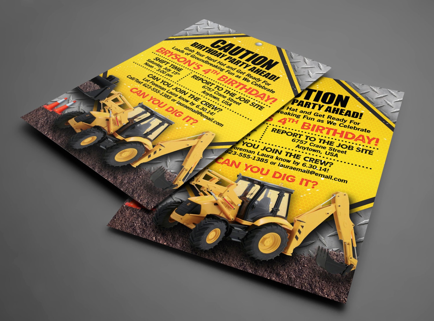 Construction Builder Themed Printable or Printed Invitation With FREE ...