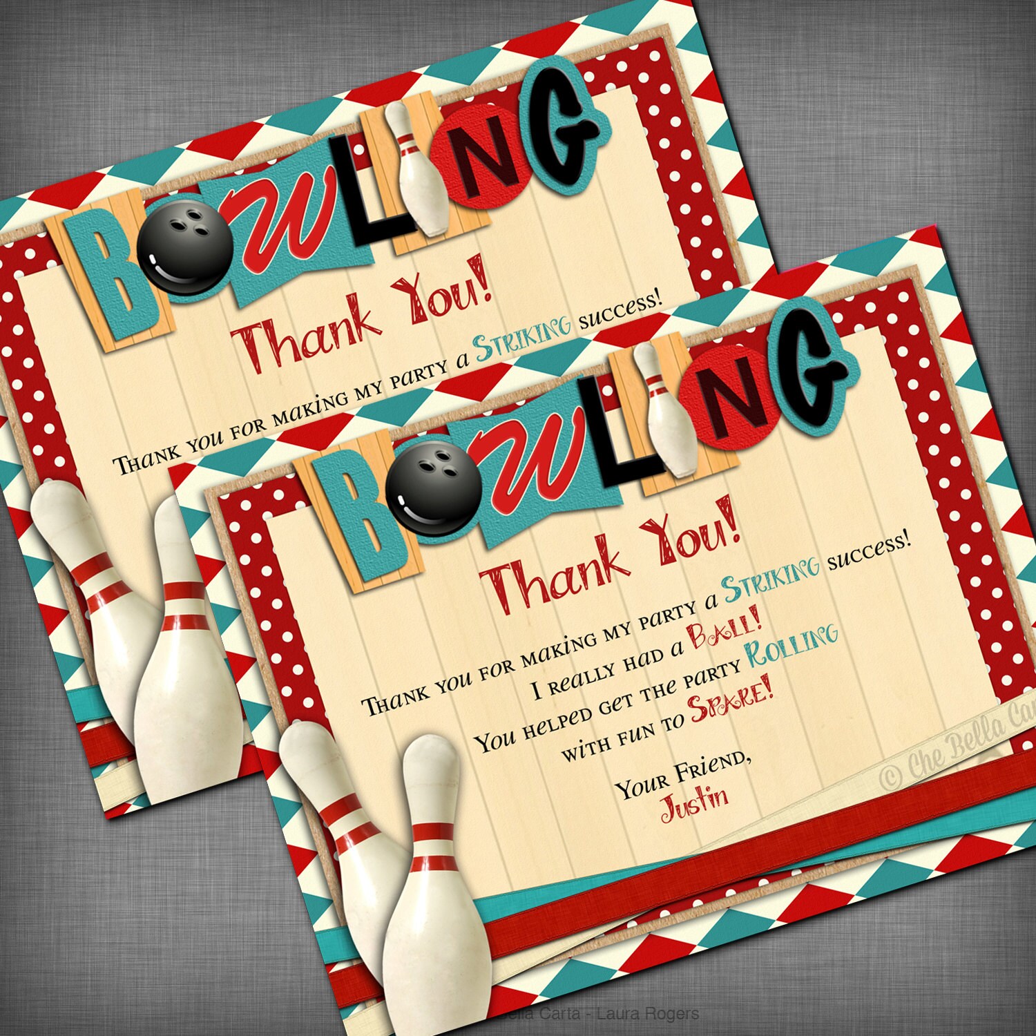 Bowling Theme Thank You Card - Etsy