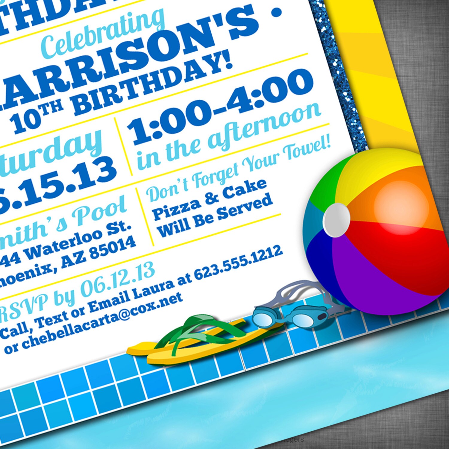 Pool Party Customized Printable Invitation - Etsy