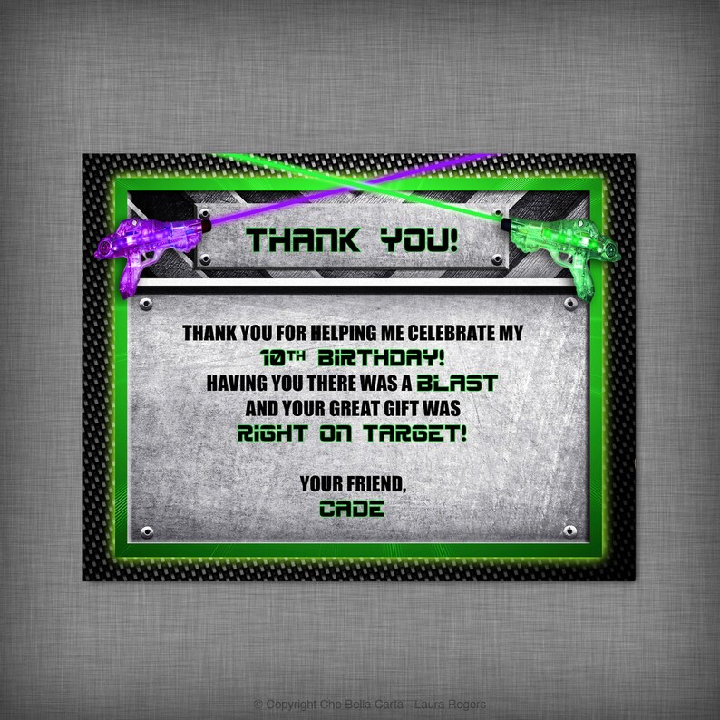 Laser Tag Thank You Card - Etsy