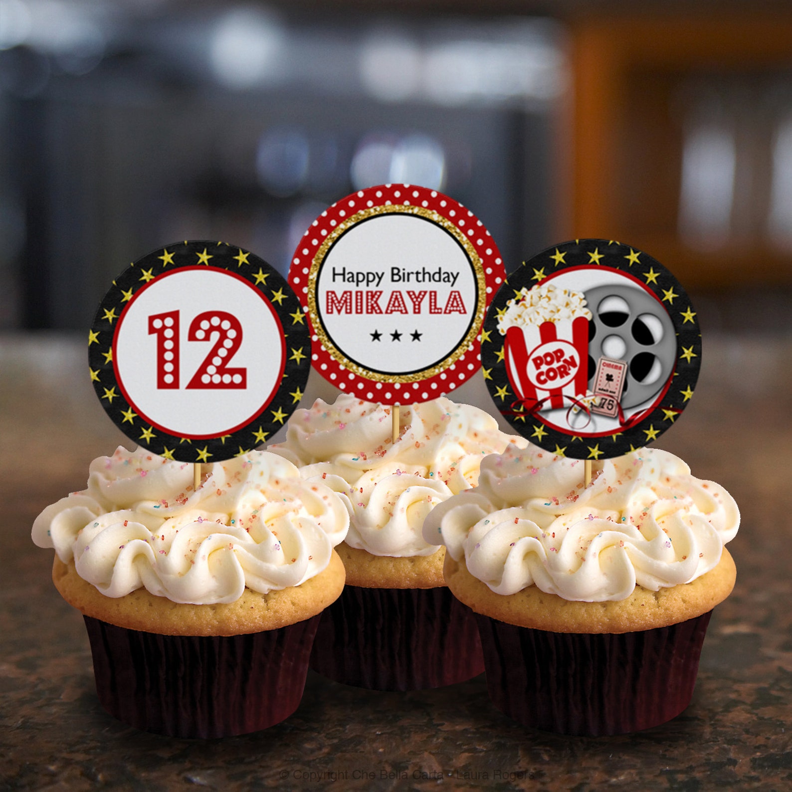 Movie Theme 2 Inch Party Circles for Cupcake Toppers, Favor Bags ...