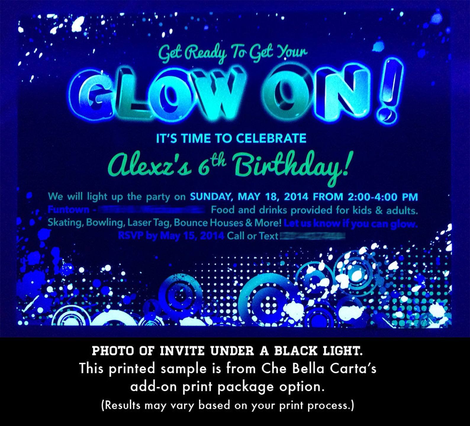 Glow Neon Black Light Party Customized Printable Invitation - Etsy