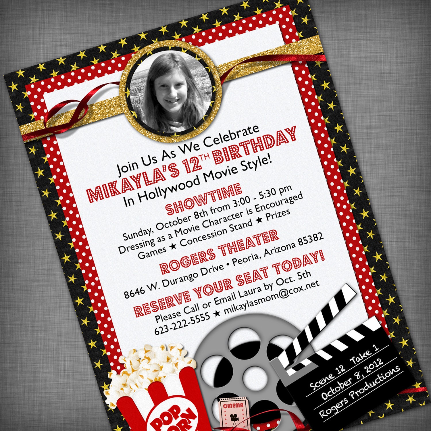 Photo Movie Party Customized Printable Invitation - Etsy