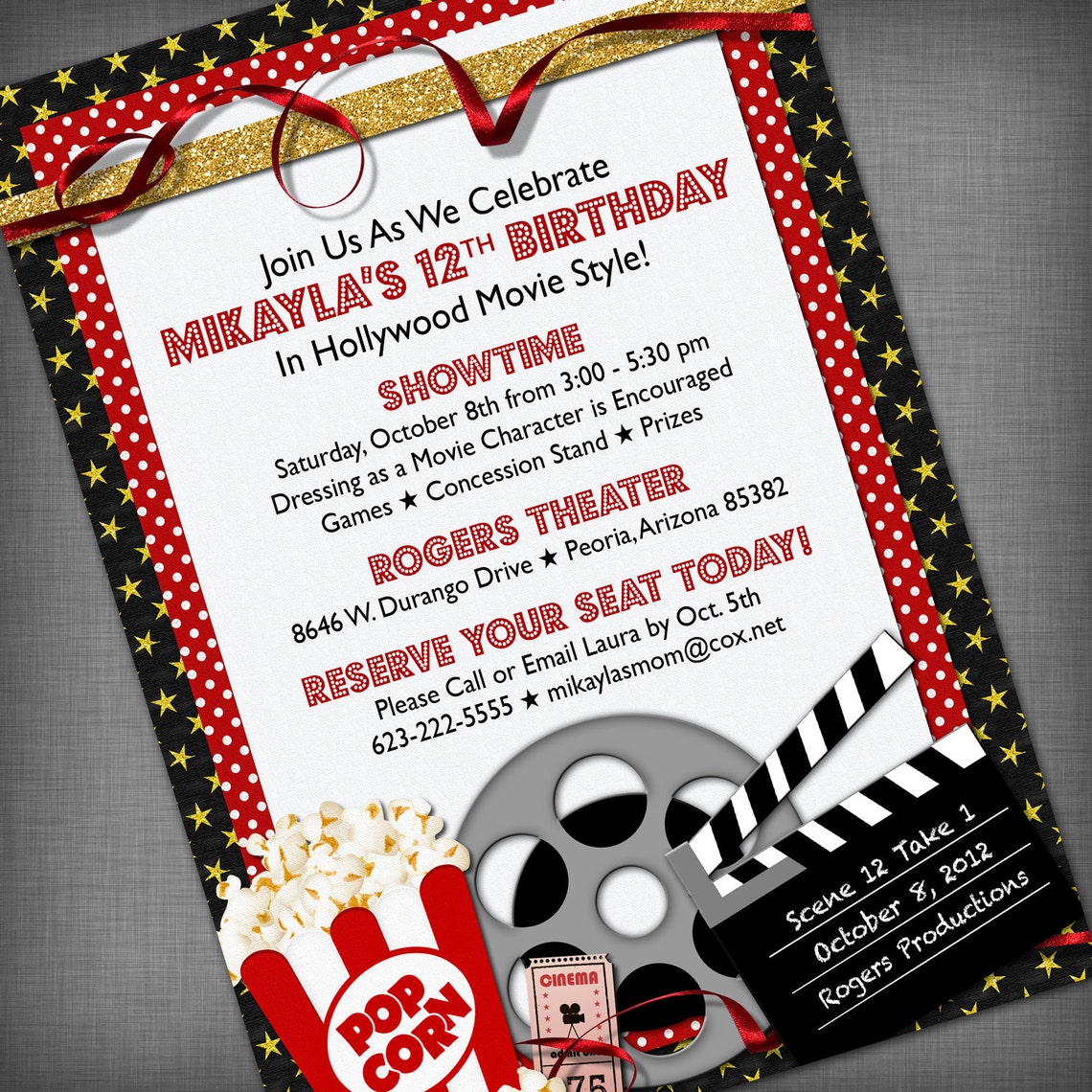 Movie Party Customized Printable Invitation - Etsy