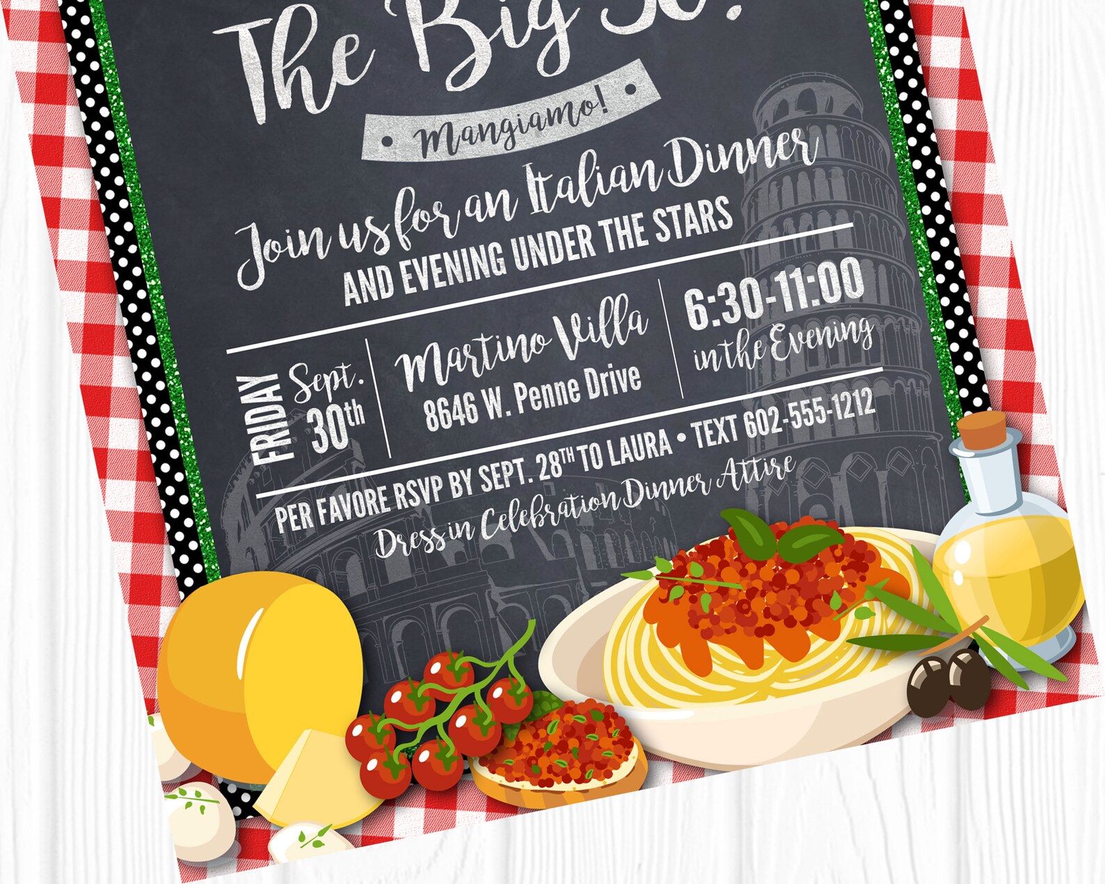 Italian Themed Printable or Printed Invitation With FREE SHIPPING ...