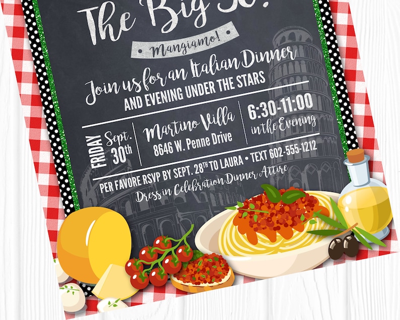 Italian Themed Printable or Printed Invitation With FREE SHIPPING ...
