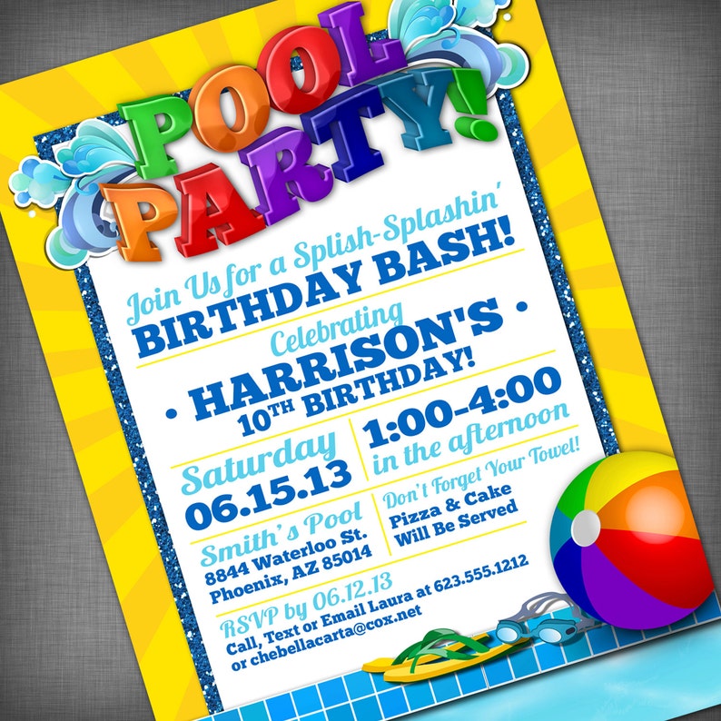 Pool Party Customized Printable Invitation - Etsy