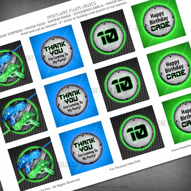 Laser Tag Theme 2 Inch Party Circles for Cupcake Toppers, Favor Bags ...