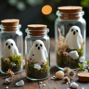 Enchanting Tiny Ceramic Ghosts in Glass Jars | Spooky Home Decor ...