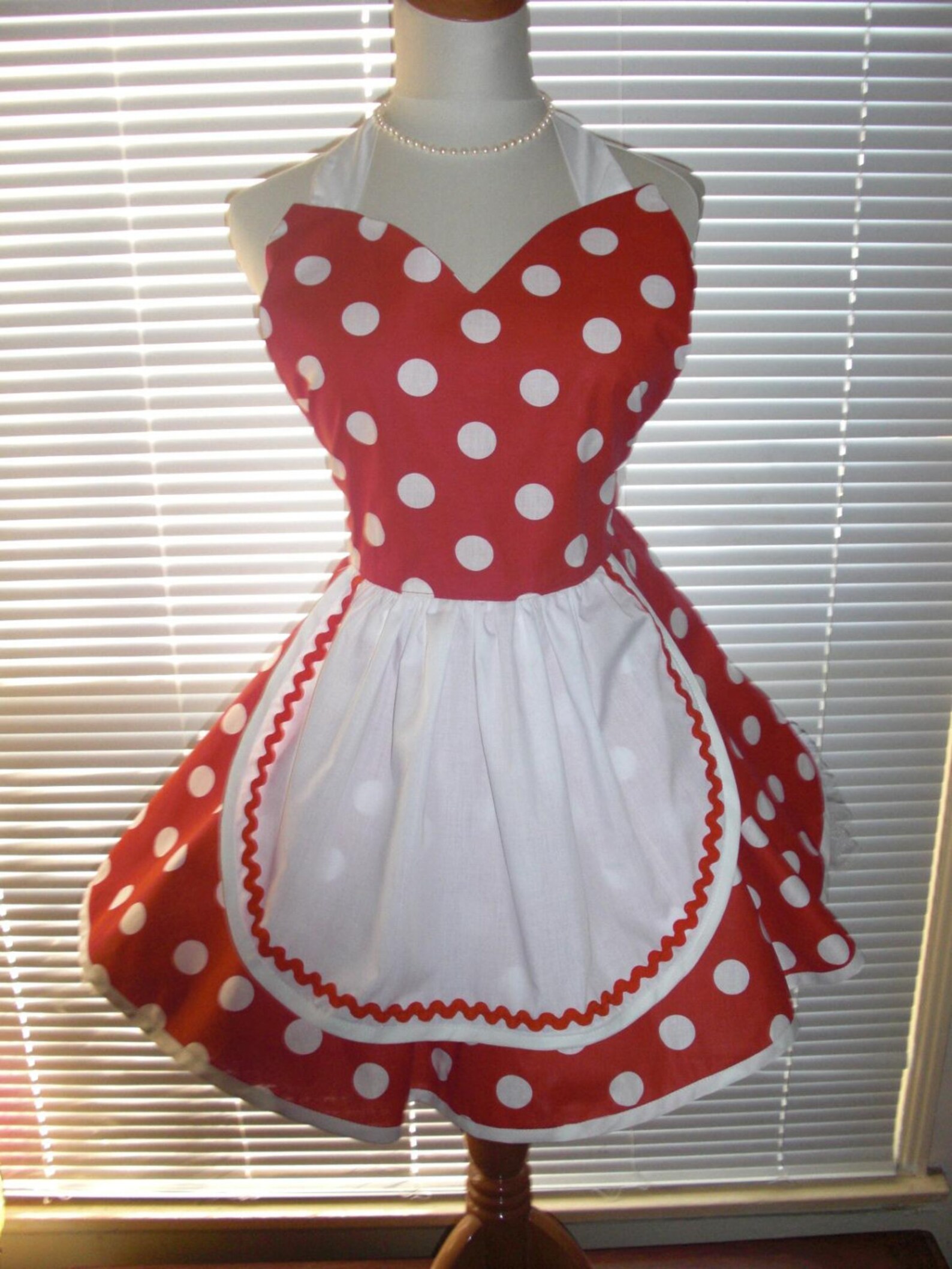 French Maid Apron Pin-up Retro Style Red With Large White - Etsy